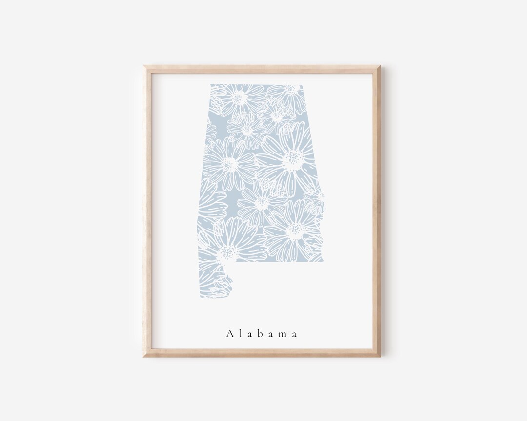 Alabama Blue Floral Print, Alabama Floral Print, Alabama State Print ...
