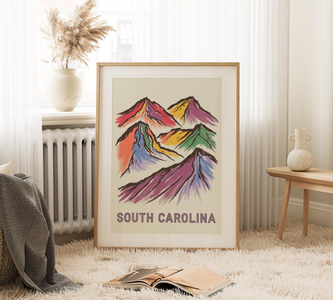 South Carolina Mountain Print, South Carolina Colorful Print, South ...
