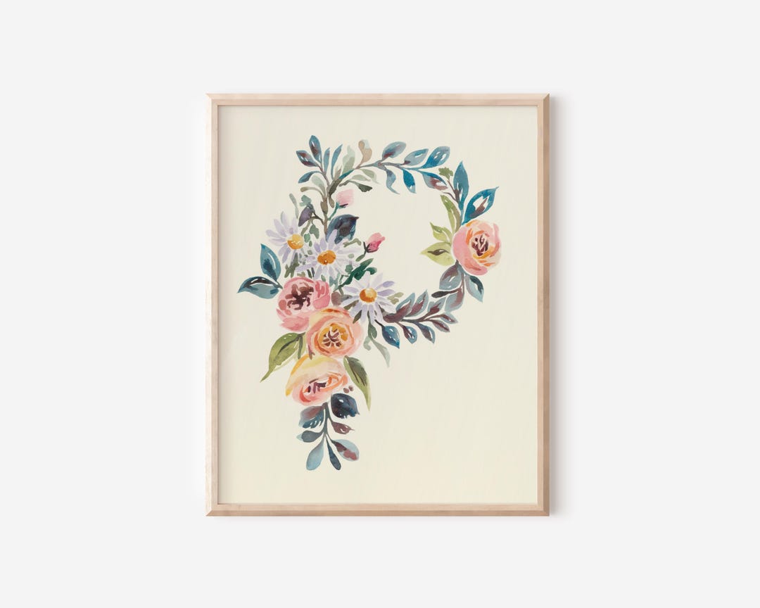 Floral Initial P Wall Art - Digital Download, Watercolor Monogram Print ...