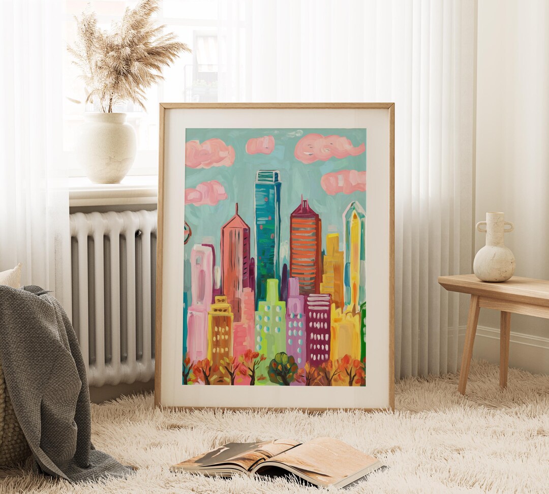 Dallas City Skyline Print, Colorful Dallas City Wall Art, Dallas Texas ...