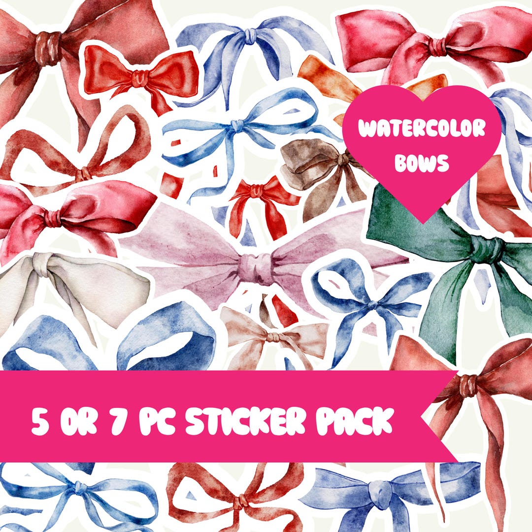 Bows Sticker Pack, Watercolor Bows Sticker Pack, Coquette Bows Sticker ...