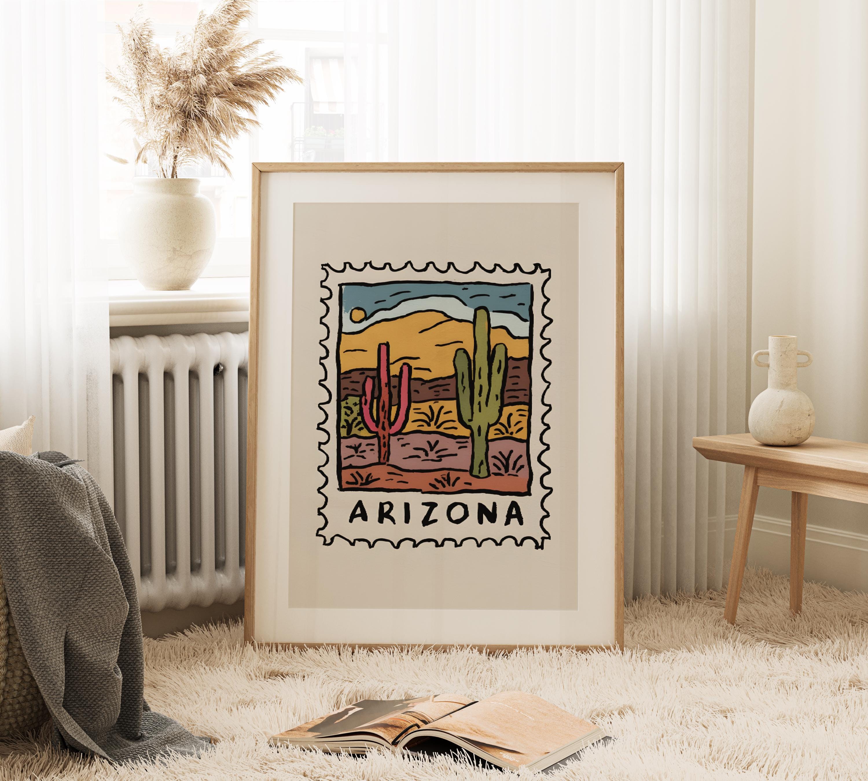 Arizona Stamp Wall Art, Arizona Stamp Art, Arizona Print, Arizona Dorm ...