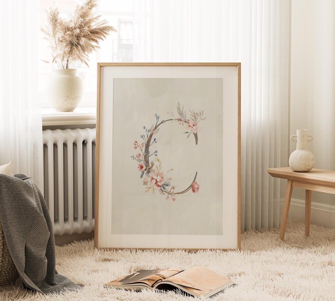 Floral Initial C Wall Art, Nursery Wall Decor, Floral Initial Wall Art ...