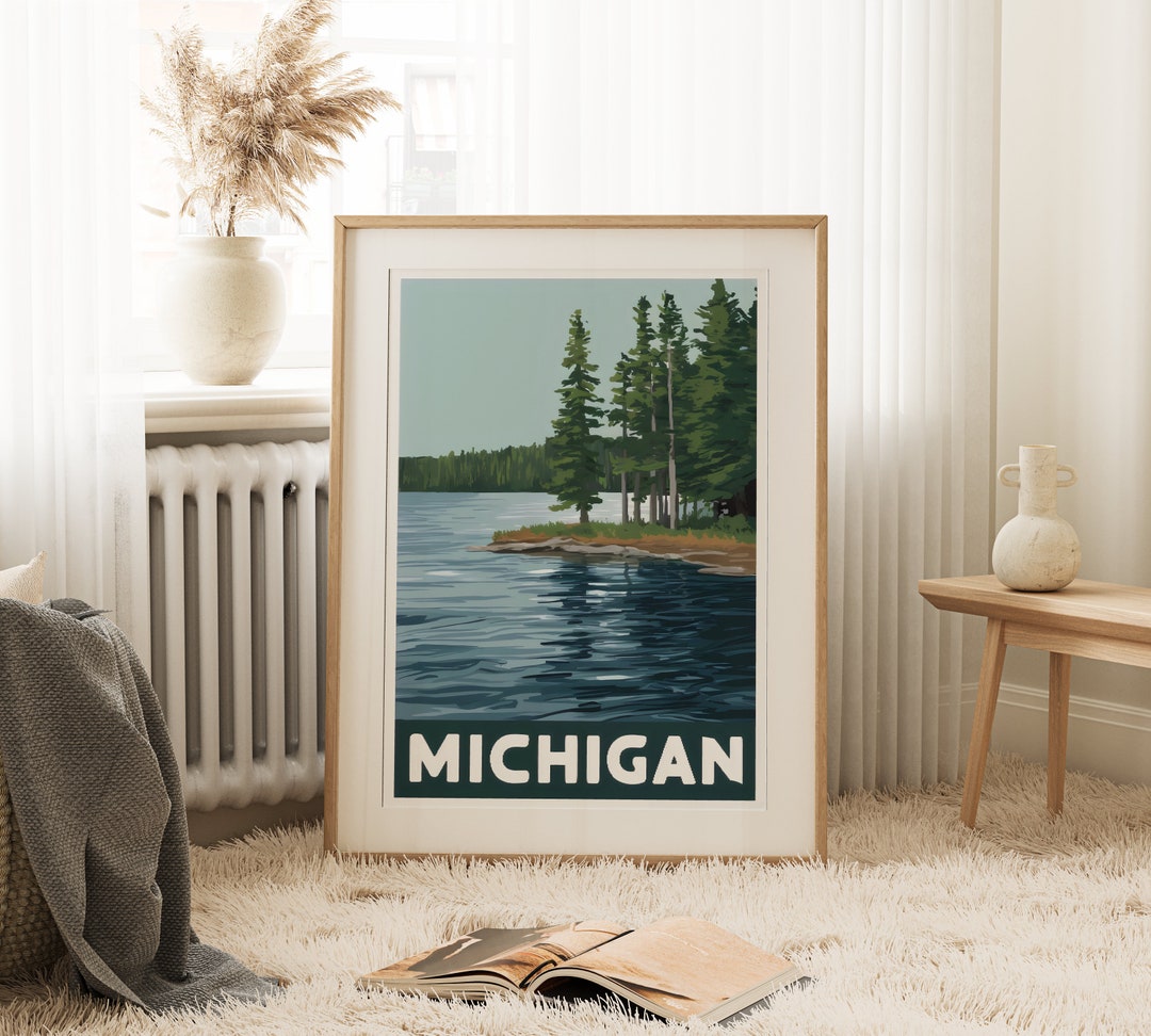 Michigan State Travel Art, Michigan Lake Art, Michigan Lake Poster ...