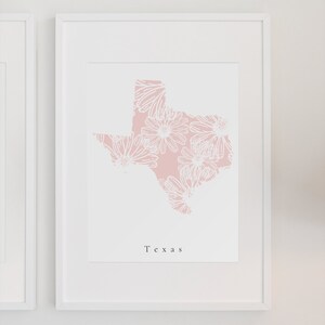 Texas Pink Floral Print, Texas Wall Art Print, Pink Texas Print, Pink ...
