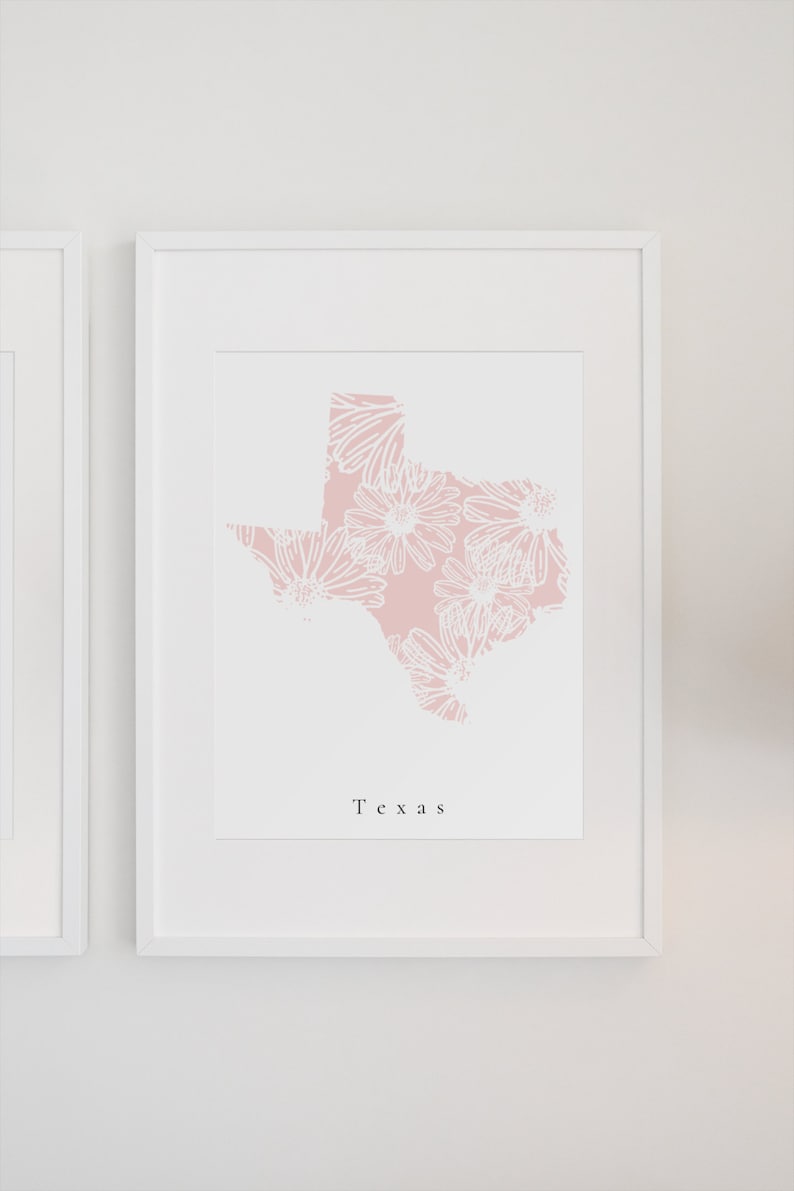 Texas Pink Floral Print, Texas Wall Art Print, Pink Texas Print, Pink ...