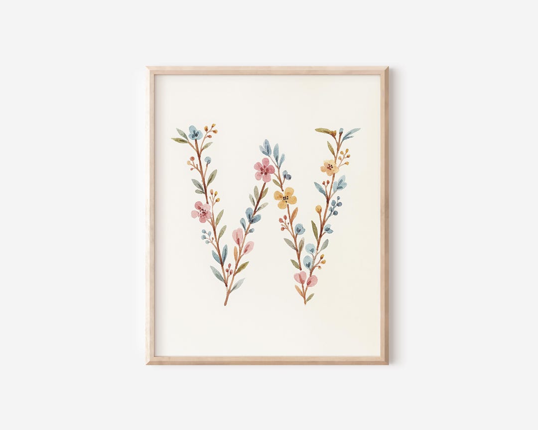 Floral Letter W Wall Art Print Instant Download Printable Wall Art Kids ...
