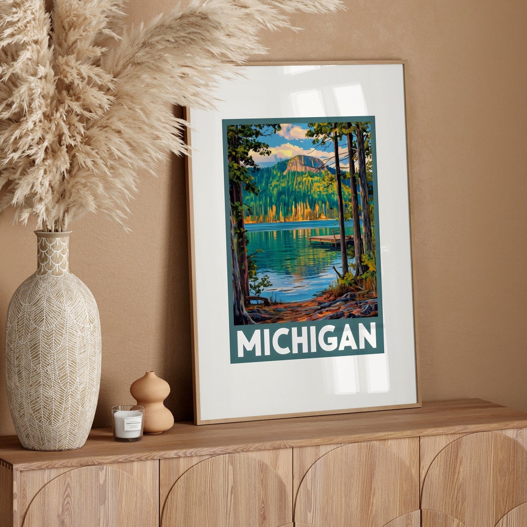 Michigan State Art, Michigan Travel Art, Michigan Poster, Michigan ...