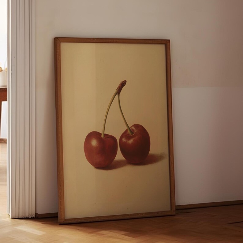 Cherry Wall Art, Cherry Charcoal Print, Cherries Art Print, Cherries ...