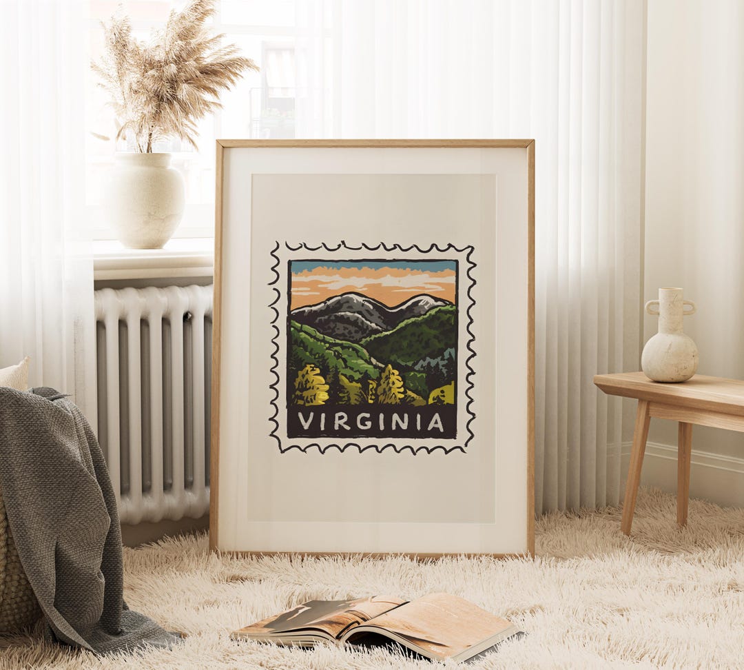 Virginia Stamp Wall Art, Virginia Mountain Valley Art, Virginia ...