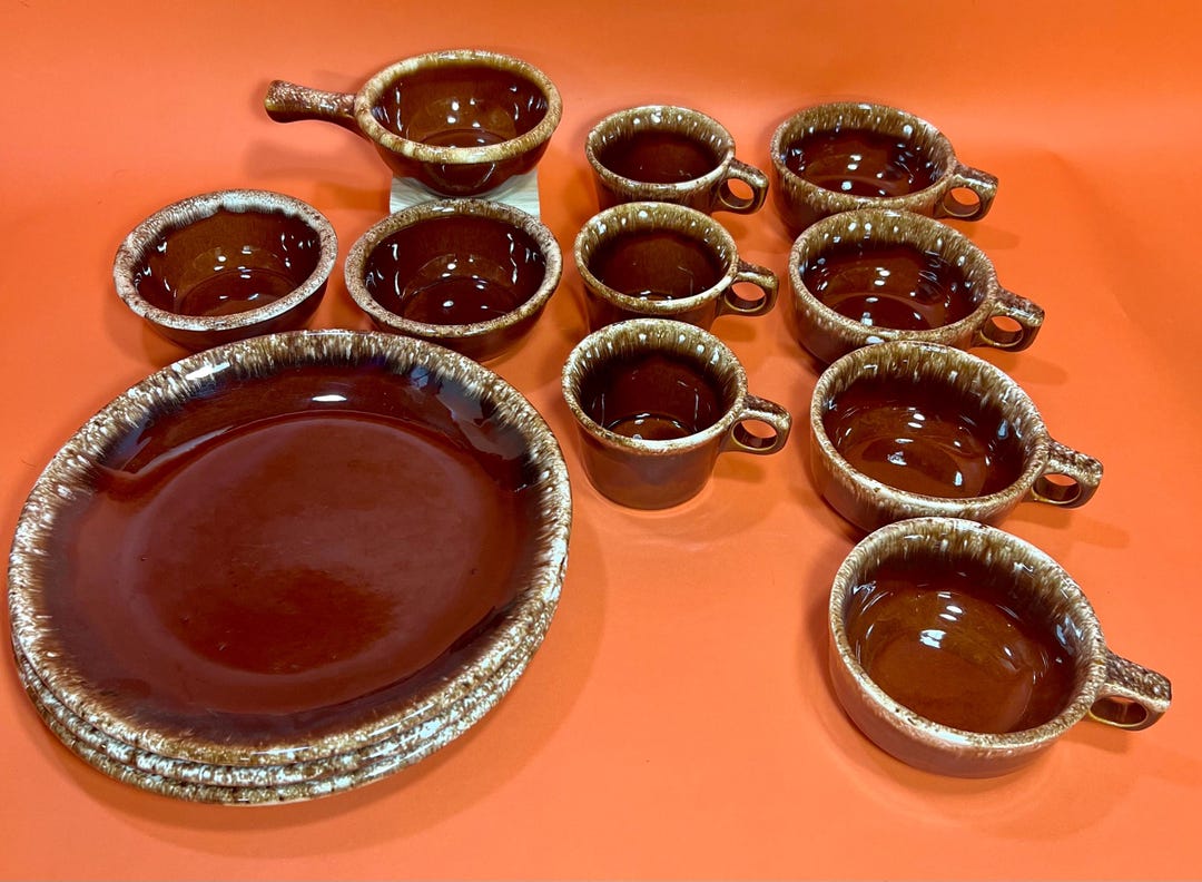 Vintage MCM Hull Brown Drip Set - Etsy