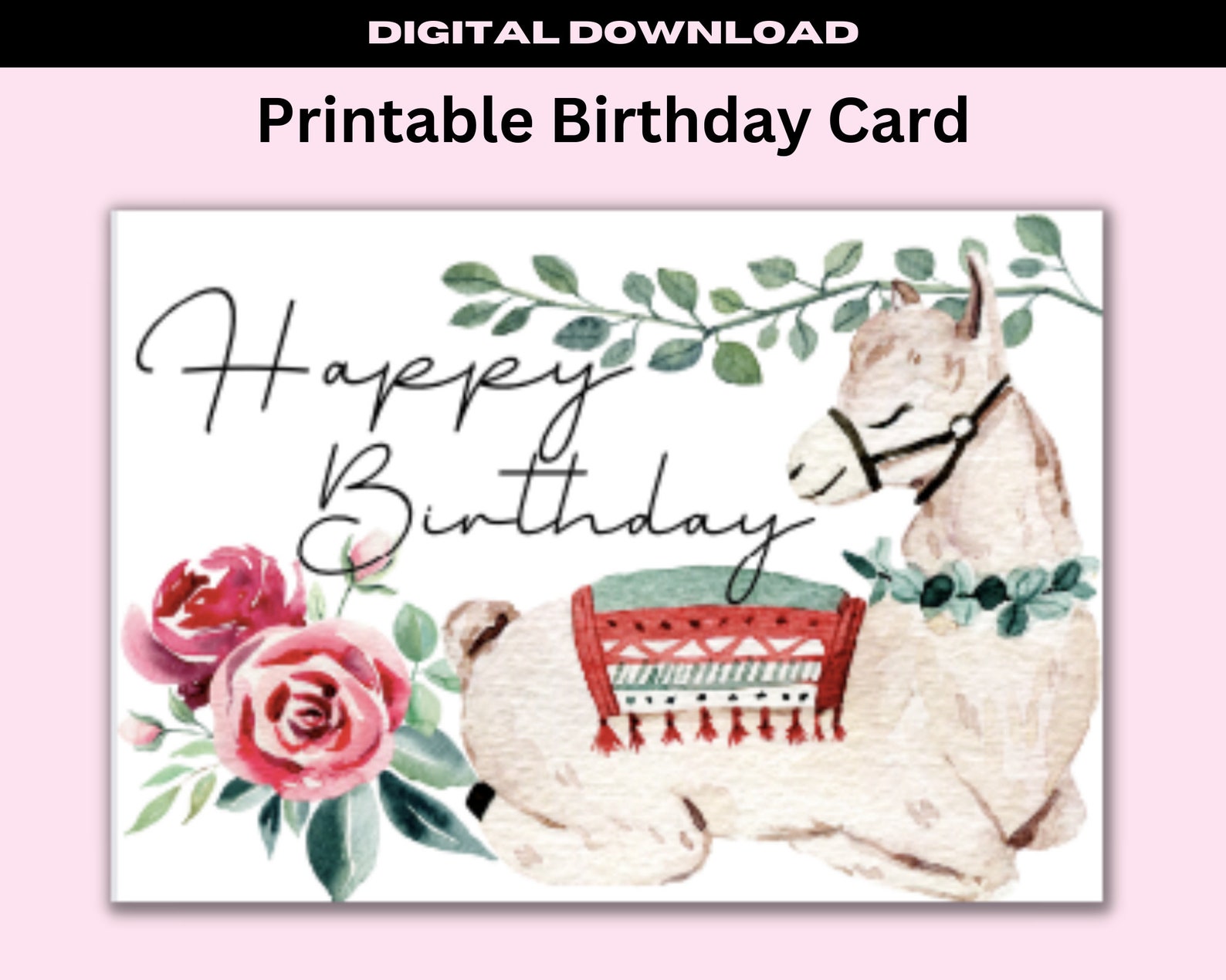 Llama Birthday Card Printable Greeting Card Instant - Etsy