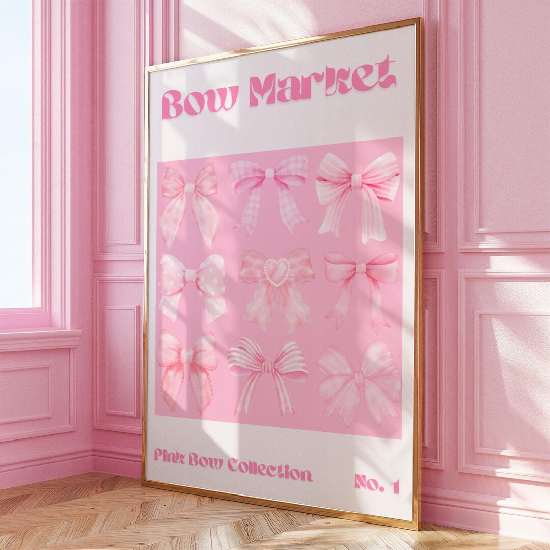 Pink Bow Printable Print|pink Large Room Deco|trendy Light Pink Poster ...