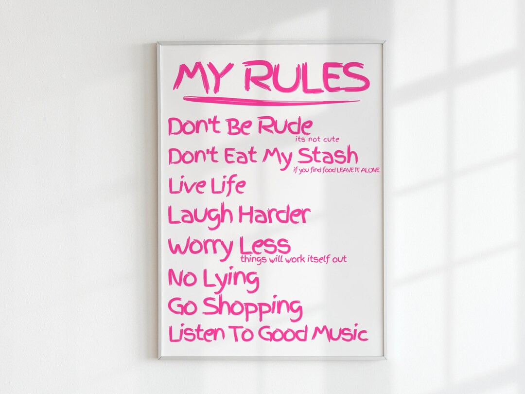 My Rules Trendy Retro Wall Art Preppy|funny Pink Room Decor Aesthetic ...