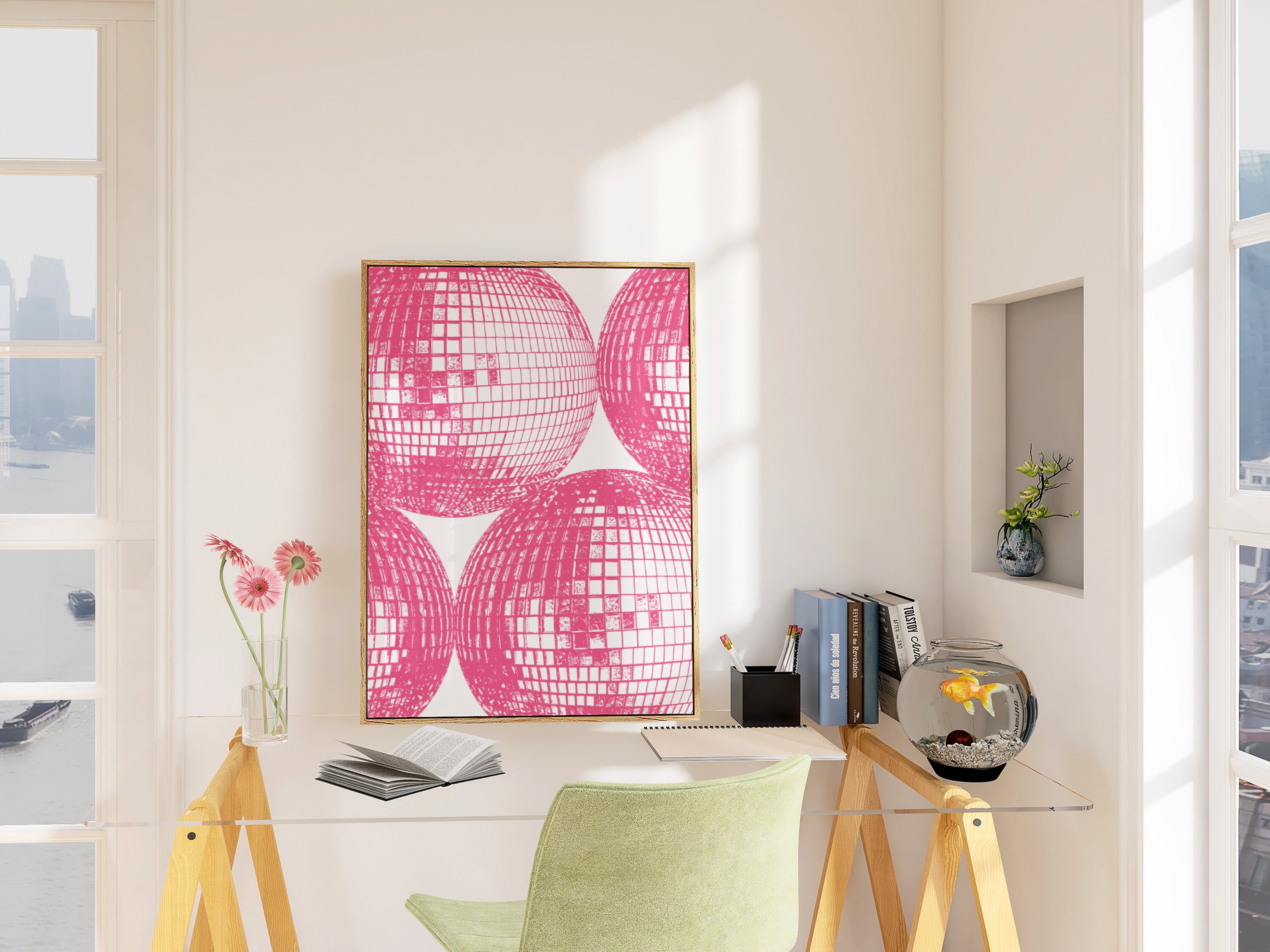 Pink 70's Disco Groovy Preppy Wall Print|aesthetic Pink Maximalist ...