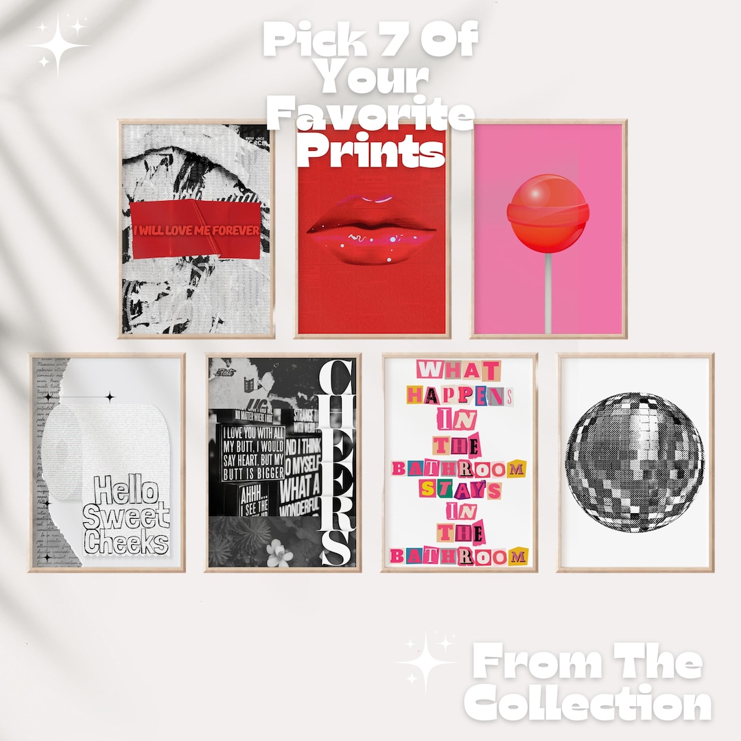 7 Prints Bundle Wall Art,trendy Prink Art Prints,preppy Dorm Art ...