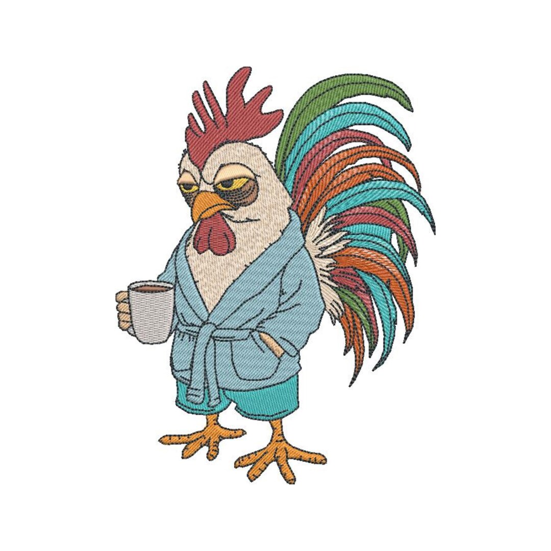 Grumpy Morning Rooster Embroidery Design, Crazy Chicken Embroidery ...