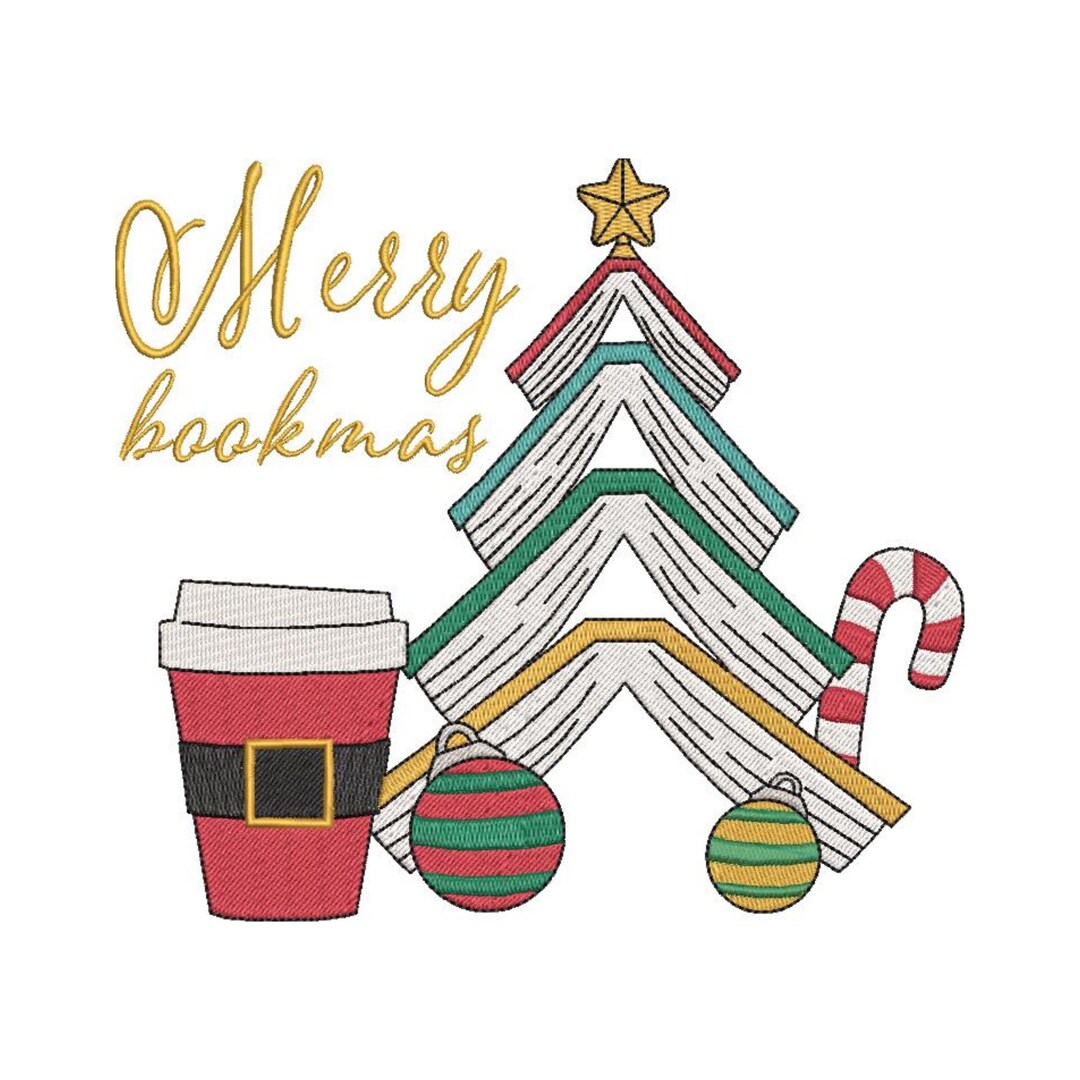 Merry Bookmas Christmas Tree Embroidery Design,machine Embroidery ...