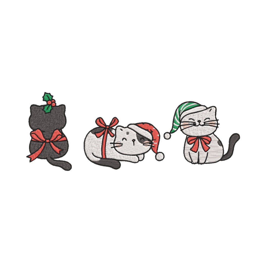 Meow Cute Cat Christmas Embroidery Design 1 Trendy and Festive, Machine ...