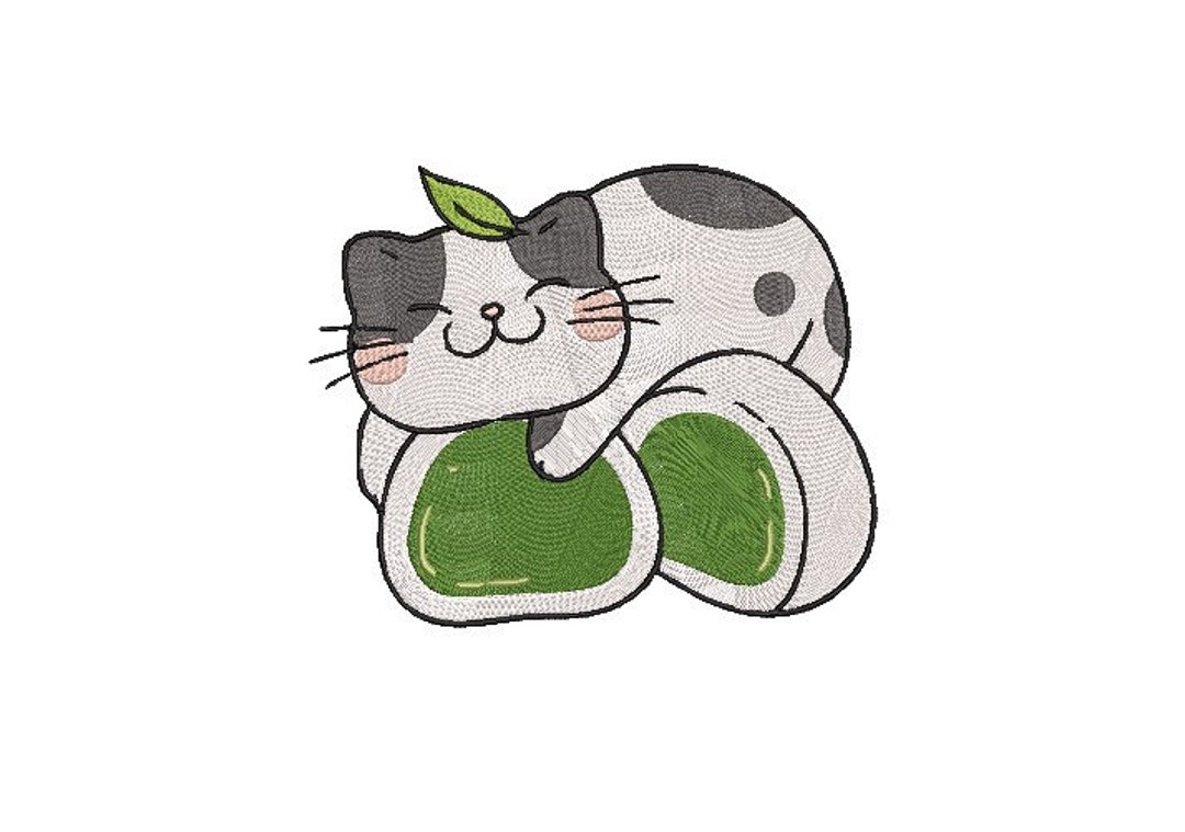 Sweet Matcha Cat 2 Machine Embroidery Design Kawaii Chibi Style 5 Sizes ...