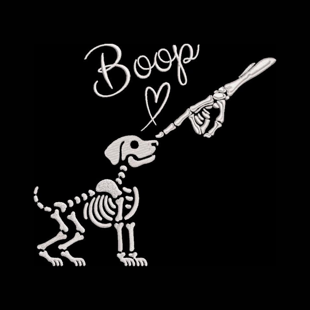 Skeleton Dog Boop Embroidery Design, Halloween Glowing Threads (instant ...