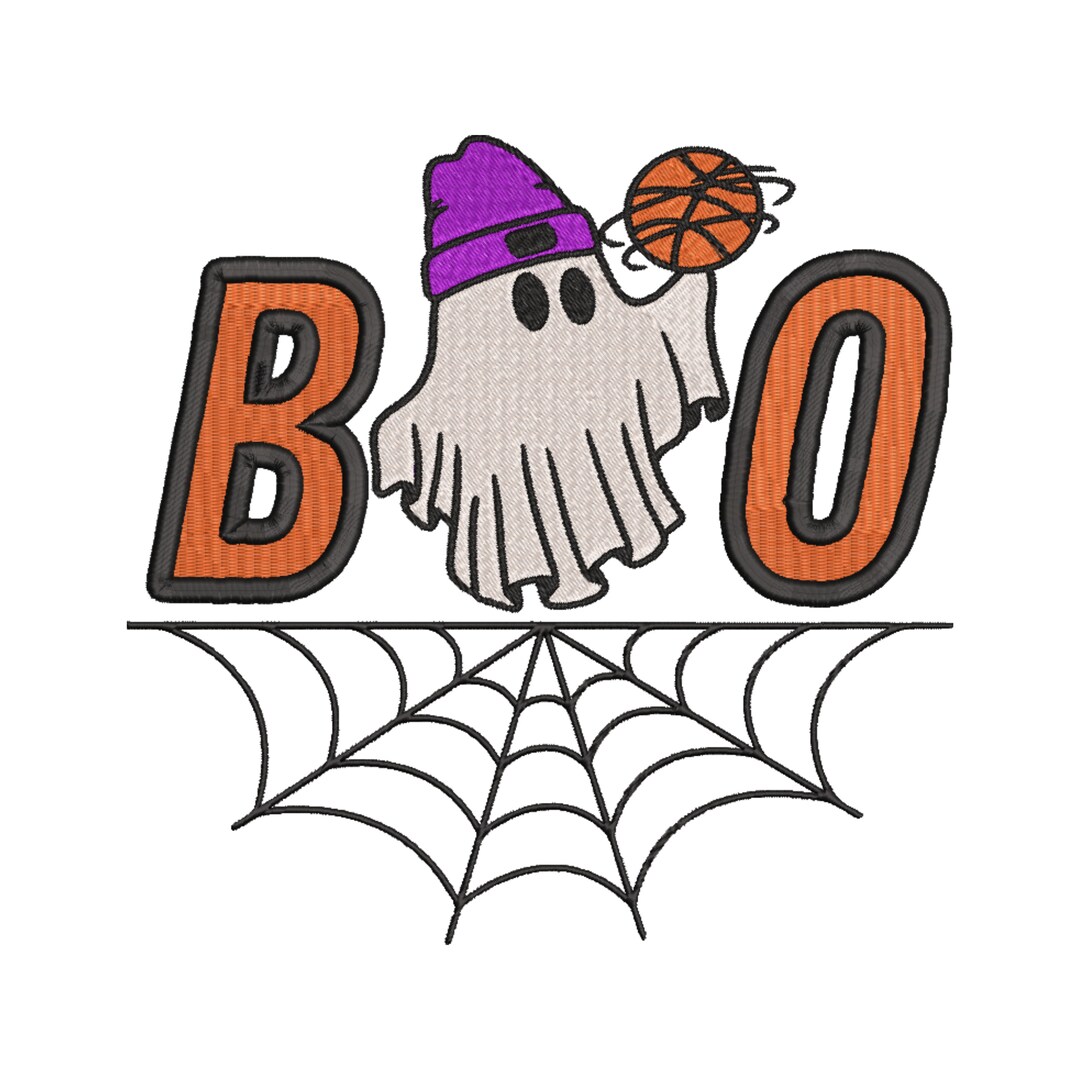 SPOOKY GHOST BASKETBALL Boo, Halloween Embroidery Design, Ghost ...