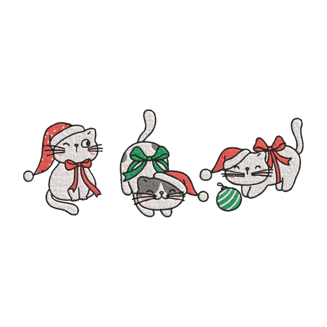 Meow Cute Cat Christmas Embroidery Design Christmas Ornaments, Machine ...
