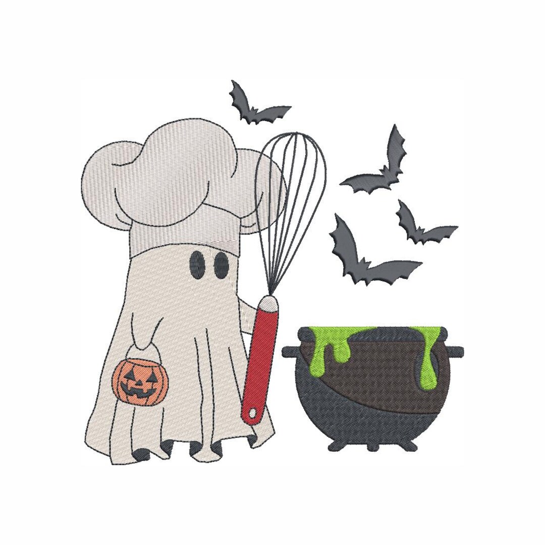 Spooky Chef Ghost Embroidery Design, Halloween Applique (digital ...