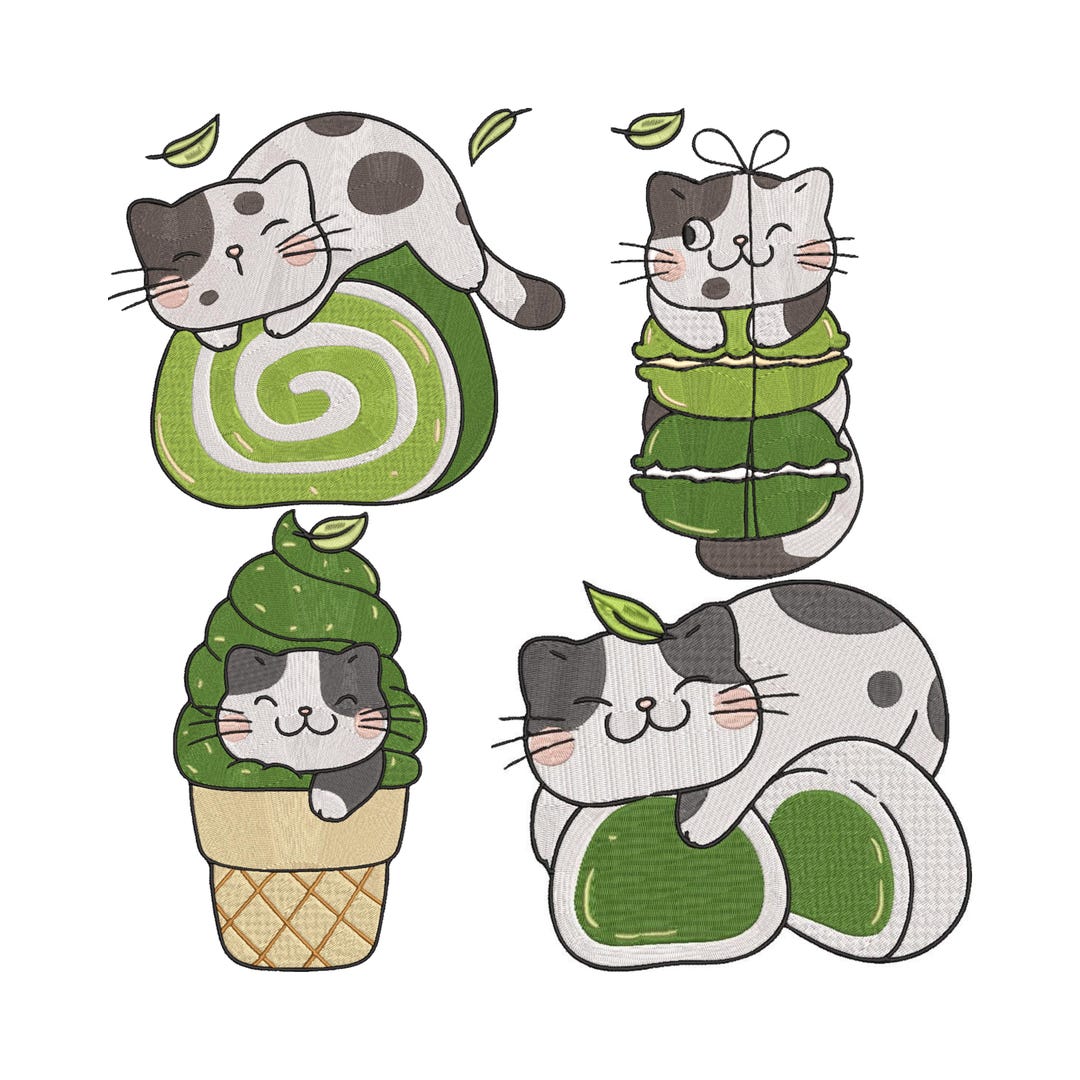 Matcha Cat Set Embroidery Bundle | Kawaii | Instant Download | Shirt ...