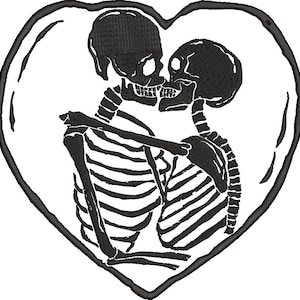 SKELETONS IN LOVE Big Heart, Skeleton Lesbian Couple Embroidery File ...