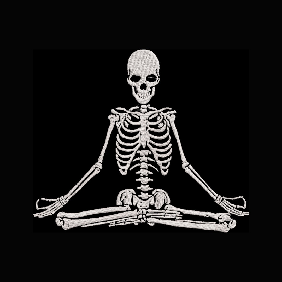 Skeleton Meditating Halloween Trendy Embroidery, Glowing Threads, Funny ...