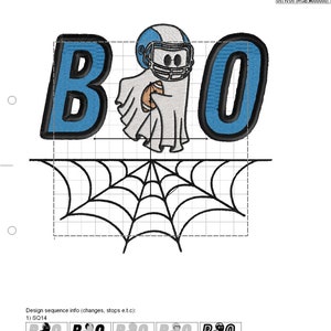 SPOOKY GHOST FOOTBALL Boo, Halloween Embroidery Design, Ghost ...