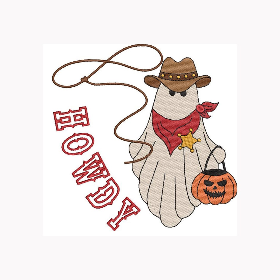 Spooky Ghost Embroidery Design, Halloween Howdy Ghost Embroidery Design ...