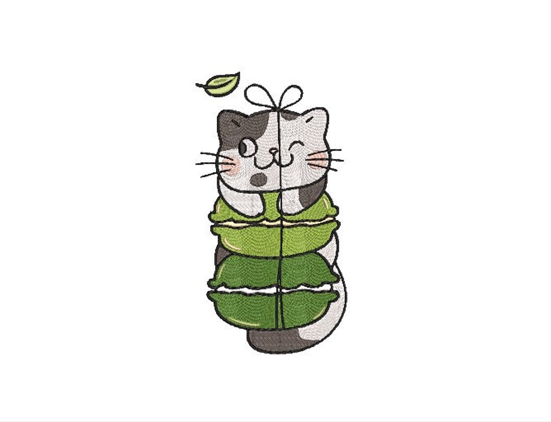 Sweet Matcha Cat 1 Machine Embroidery Design Kawaii Chibi - Etsy