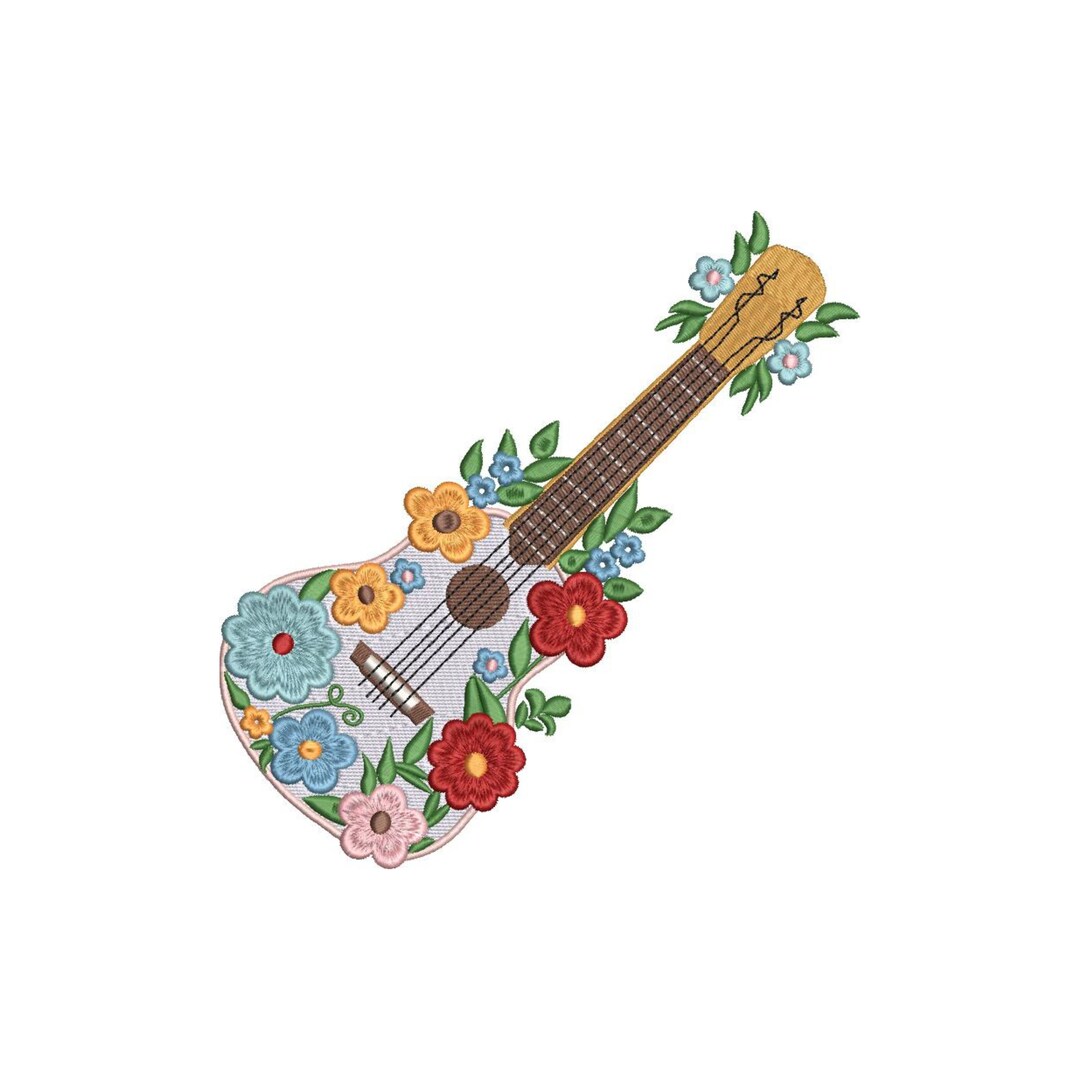 HAWAII Ukulele Flowers Embroidery Design, Teacher Embroidery Design ...