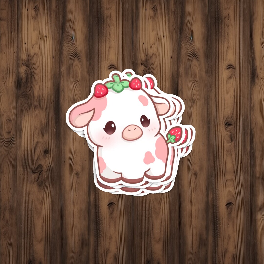 Strawberry Cow | Cute Cow Sticker for Journaling, Water Bottle ...