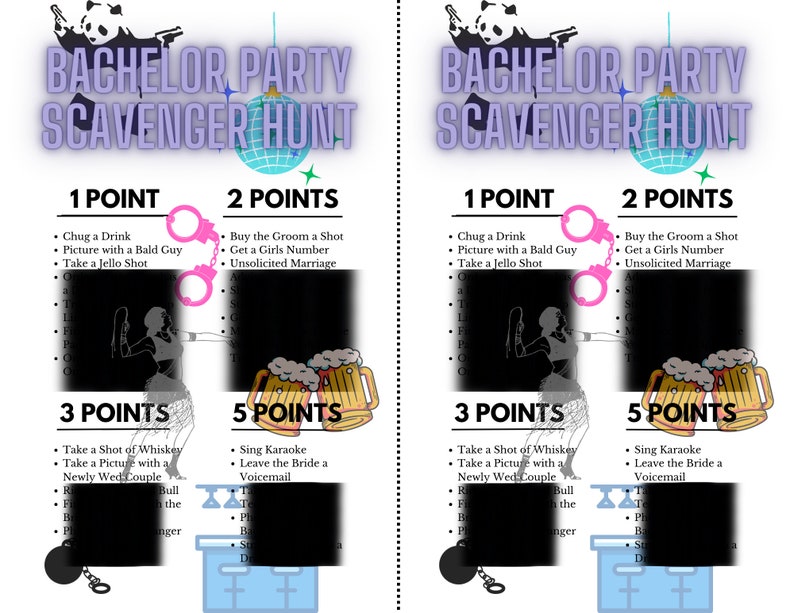 Bachelor Party Scavenger Hunt Printable Party Game Full Page - Etsy