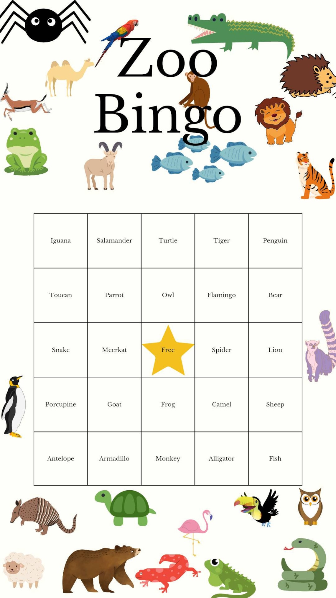 Zoo Bingo 24 Printable Zoo Bingo Sheets - Etsy