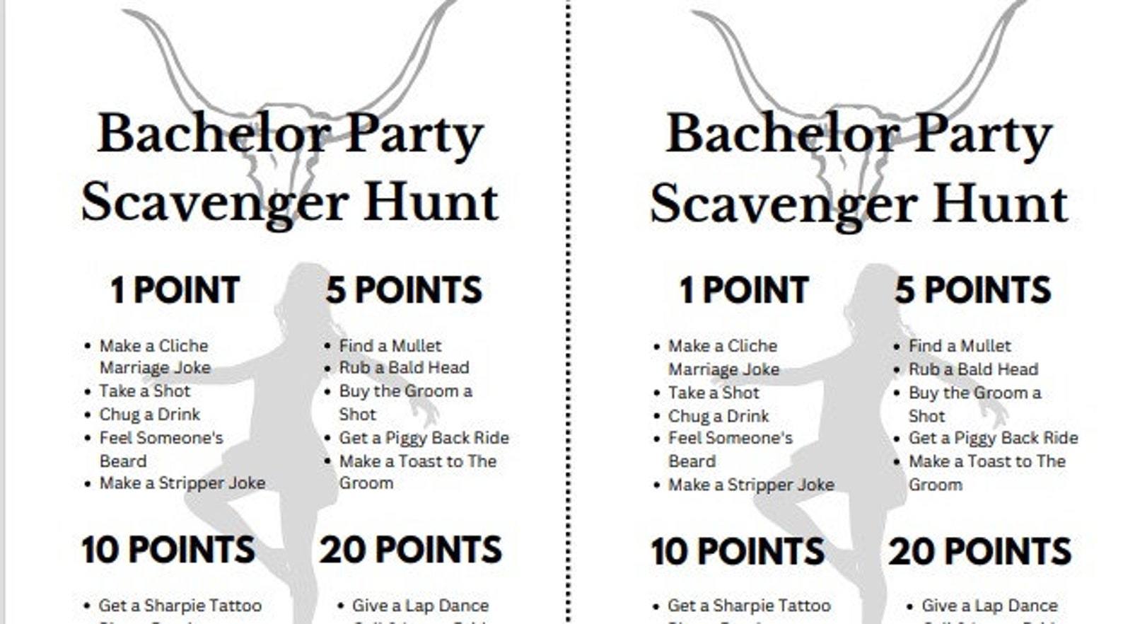 Bachelor Party Scavenger Hunt Printable Party Game Full Page Or Half