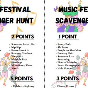 Music Festival Scavenger Hunt, Printable Party Game, Full Page or Half ...