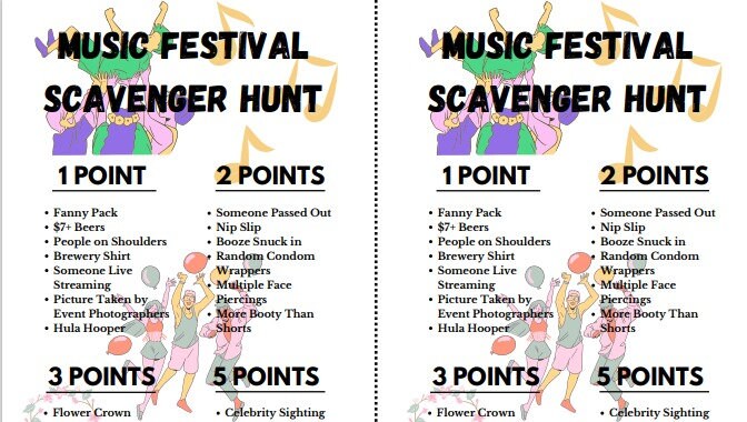 Music Festival Scavenger Hunt, Printable Party Game, Full Page or Half ...