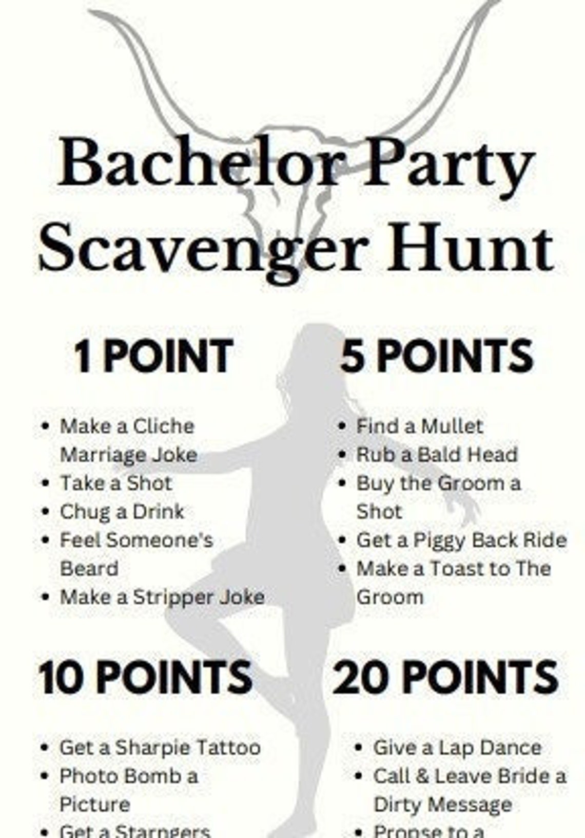Bachelor Party Scavenger Hunt, Printable Party Game, Full Page or Half ...