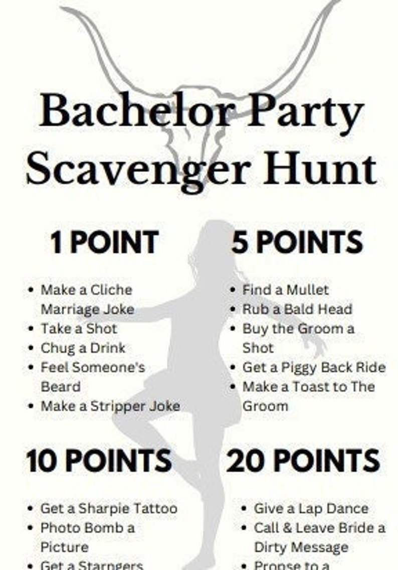 Bachelor Party Scavenger Hunt Printable Party Game Full Page Etsy