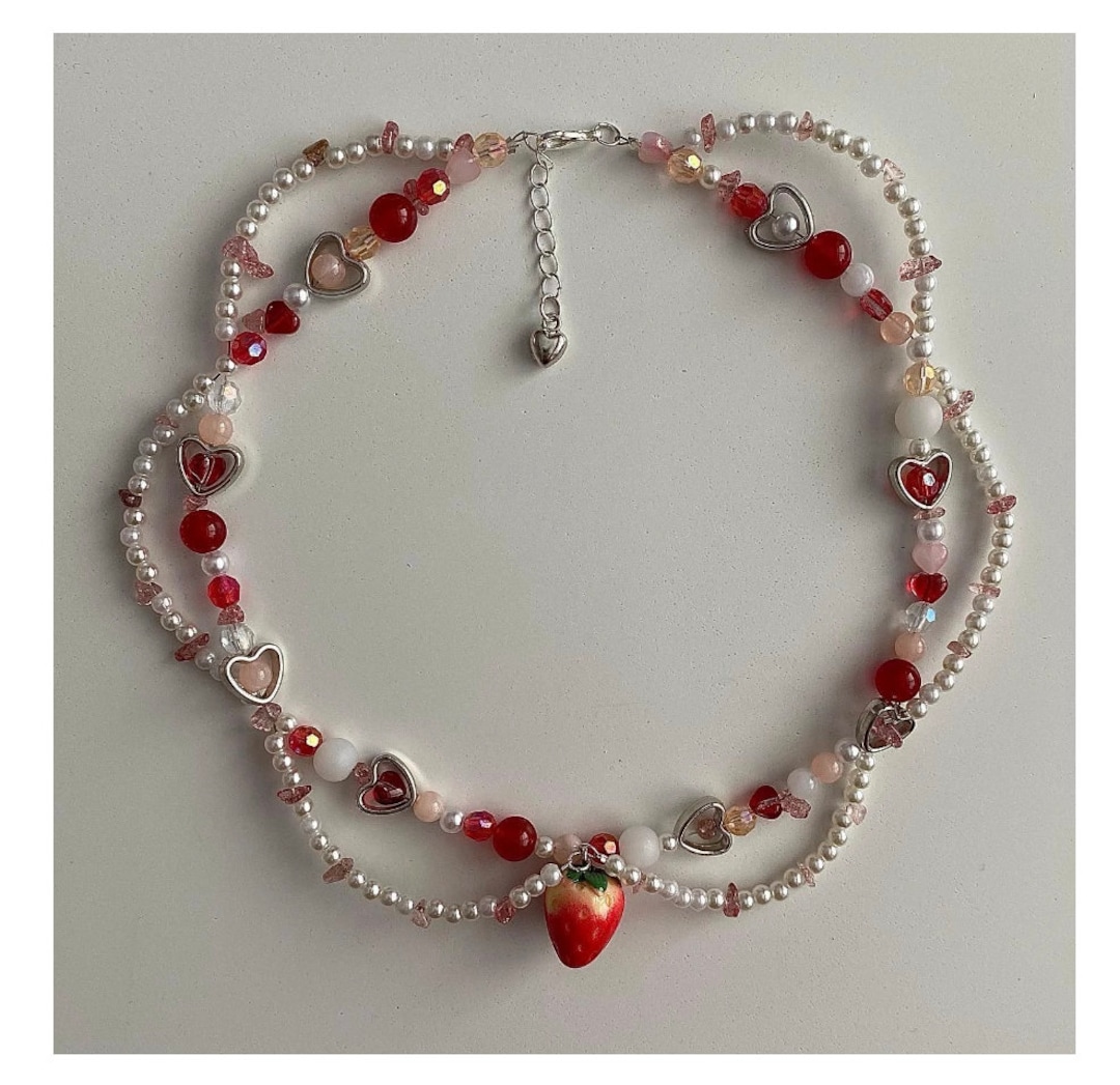 Cottage Core Strawberry Pearl Pendant Necklace, Y2k Indie Jewelry Fairy ...