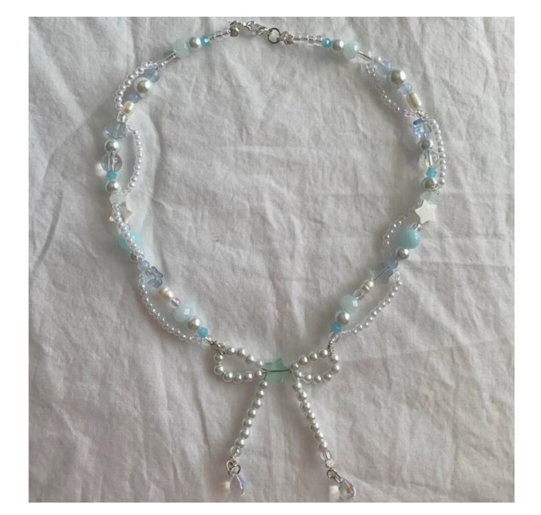 Cottage Core Bow Heart Pearl Pendant Necklace Y2k Indie - Etsy