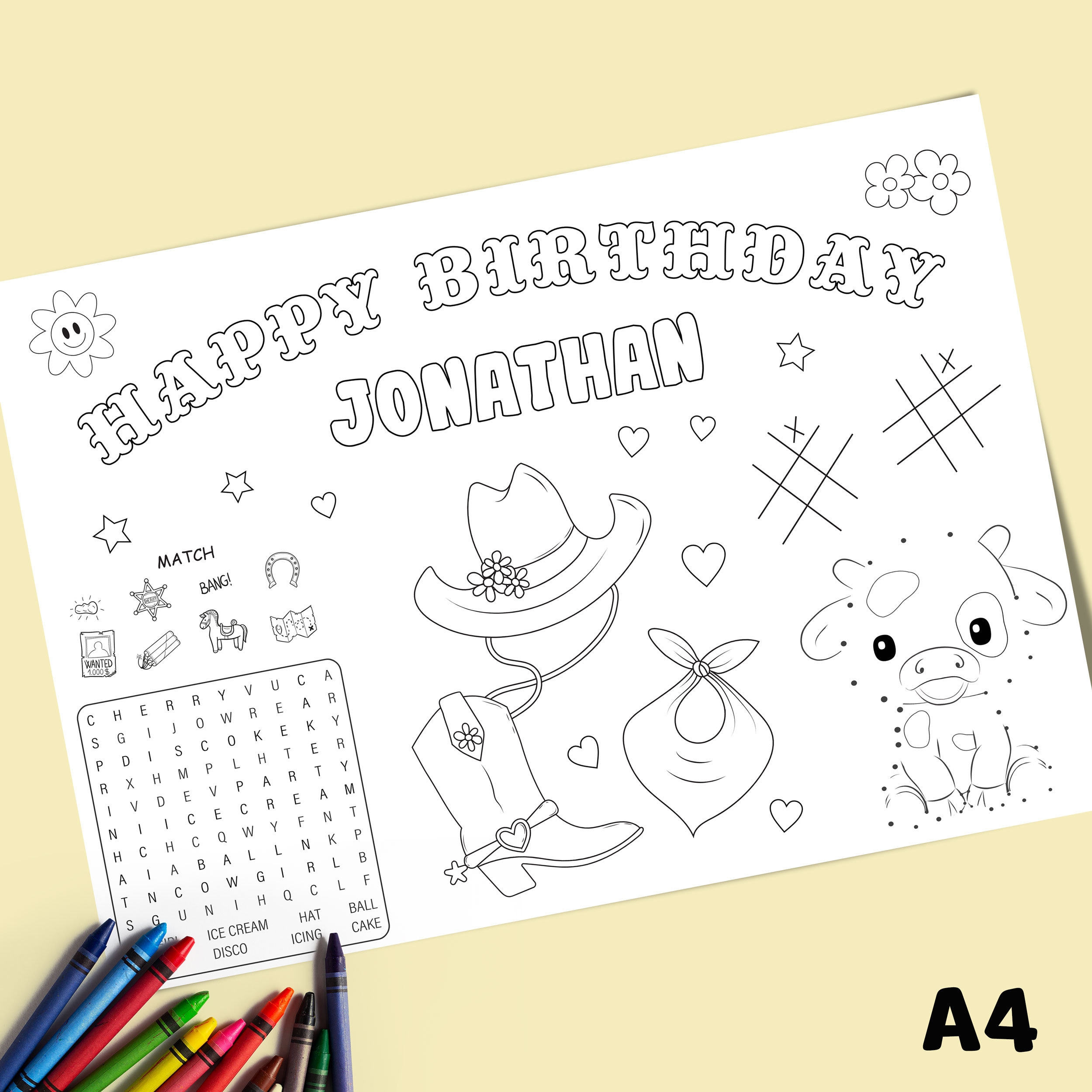 Rodeo Cowgirl Birthday Placemat Sheet, Template, INSTANT DOWNLOAD ...