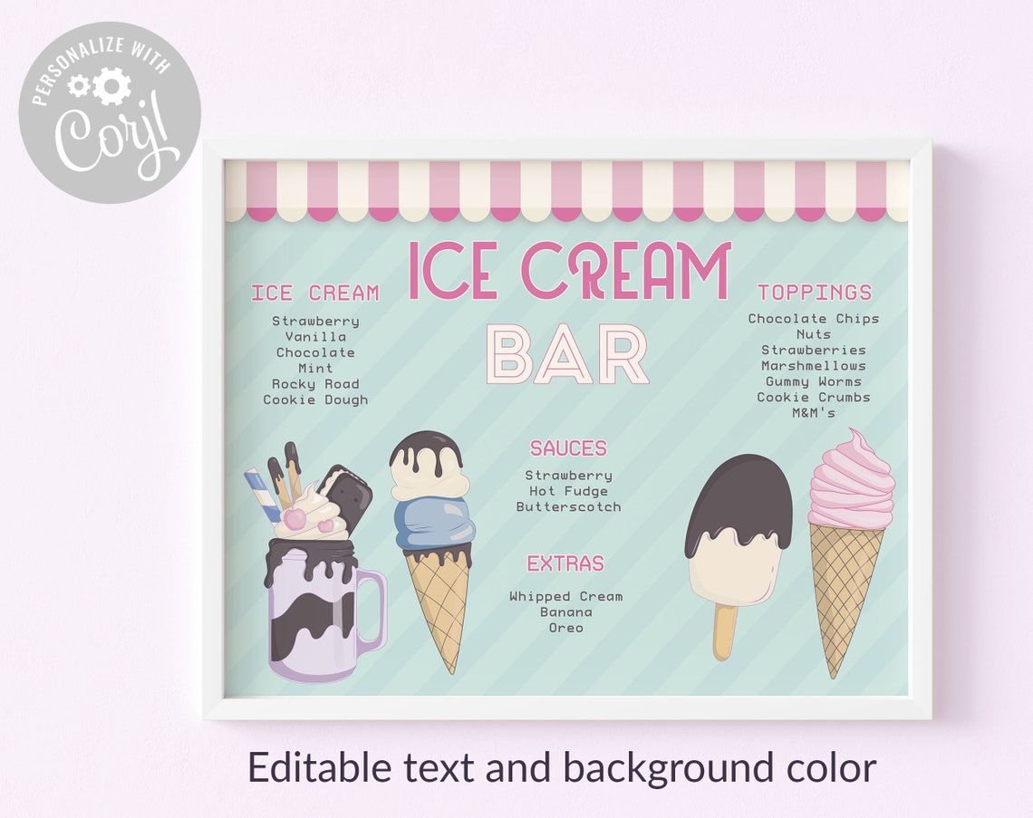 Editable Ice Cream Sundae Sign , Ice Cream Bar Template, DIGITAL ...
