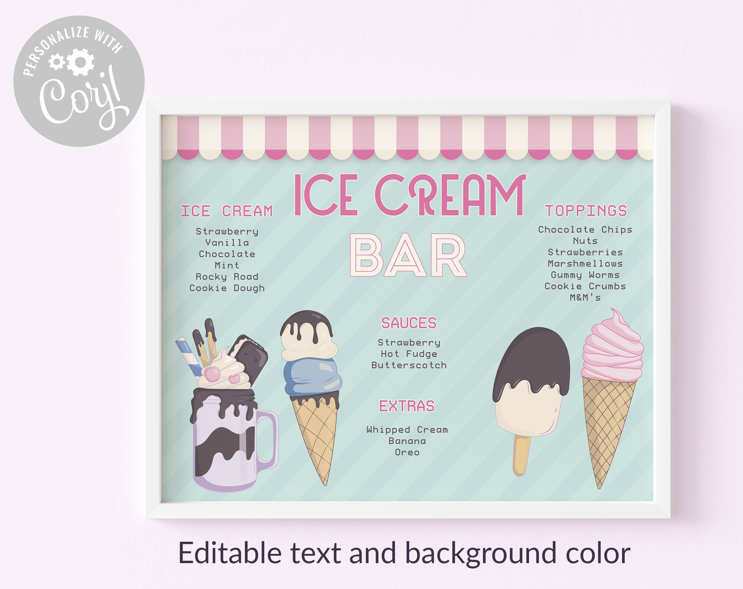 Editable Ice Cream Sundae Sign , Ice Cream Bar Template, DIGITAL ...