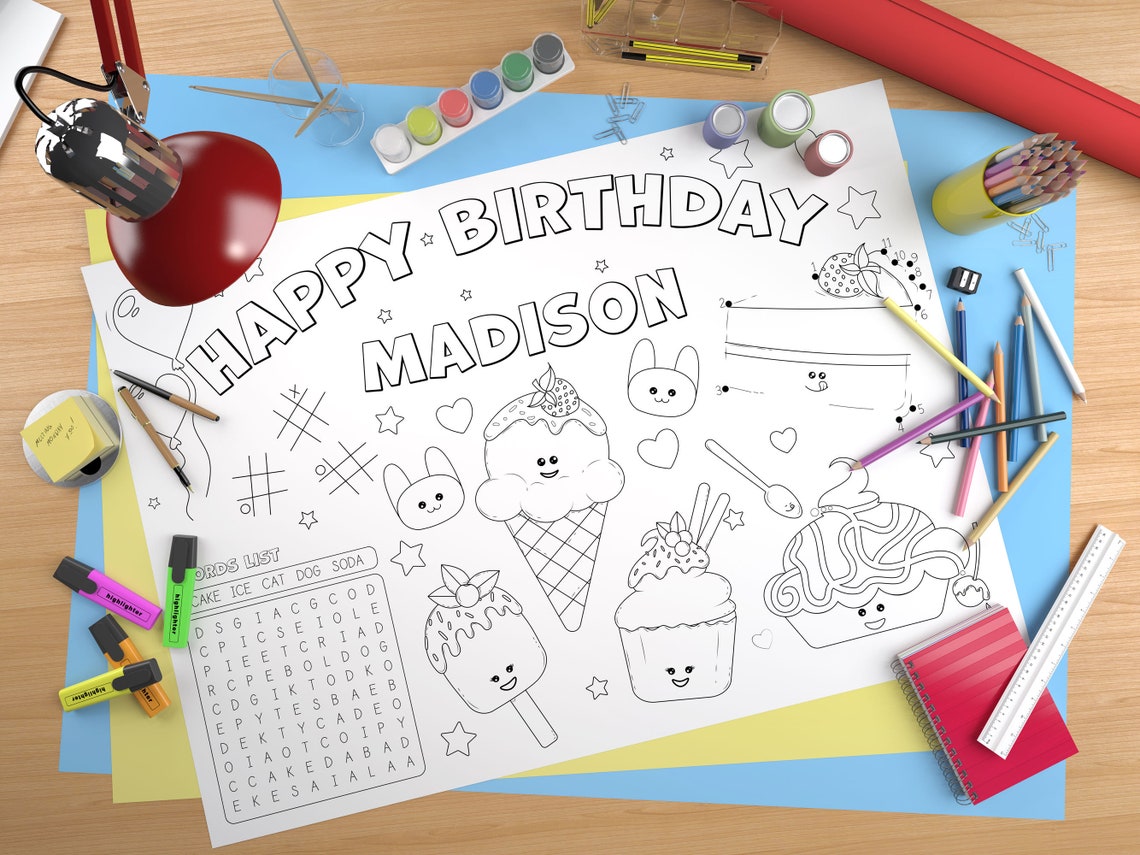 Treats Coloring Placemat, Cake, Ice Cream, Personalized, Digital ...