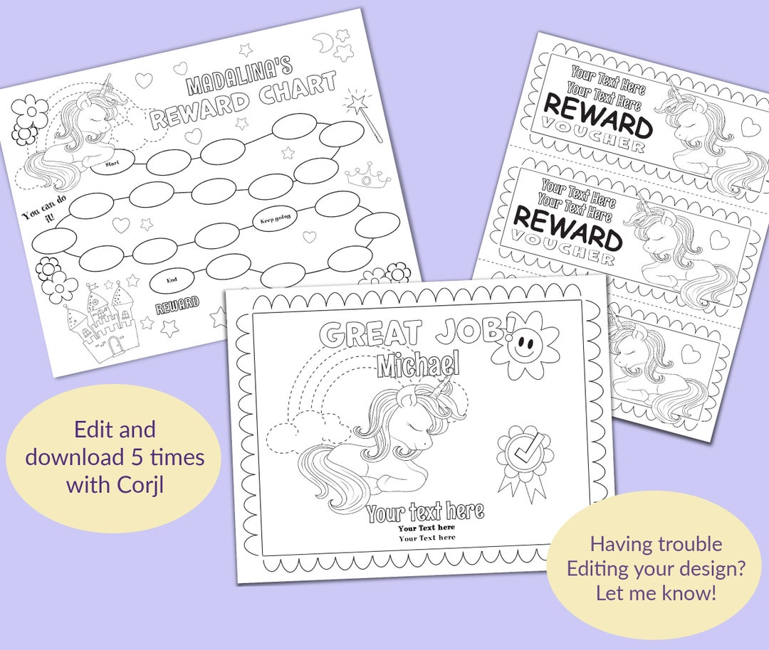 Editable Unicorn Reward Chart Bundle Coloring Behavior Chart Printable ...